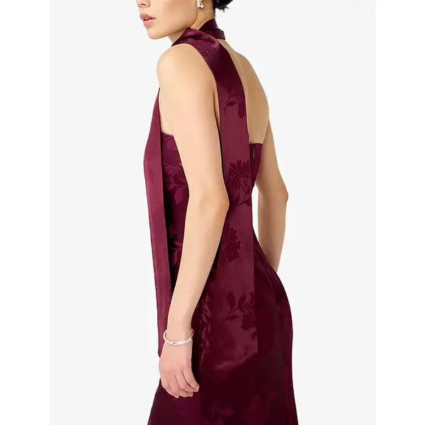 OMNES Floral Jacquard Woven Maxi Dress - Deep Wine