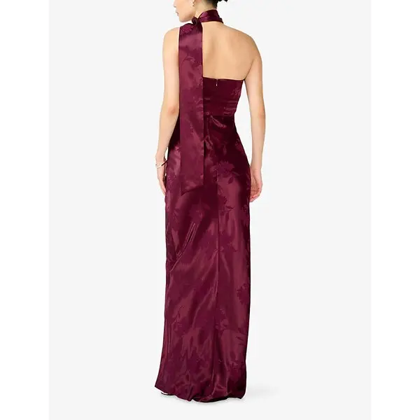 OMNES Floral Jacquard Woven Maxi Dress - Deep Wine