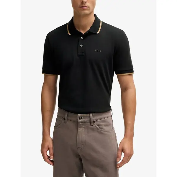 BOSS Logo-print Short-sleeve Cotton Polo
