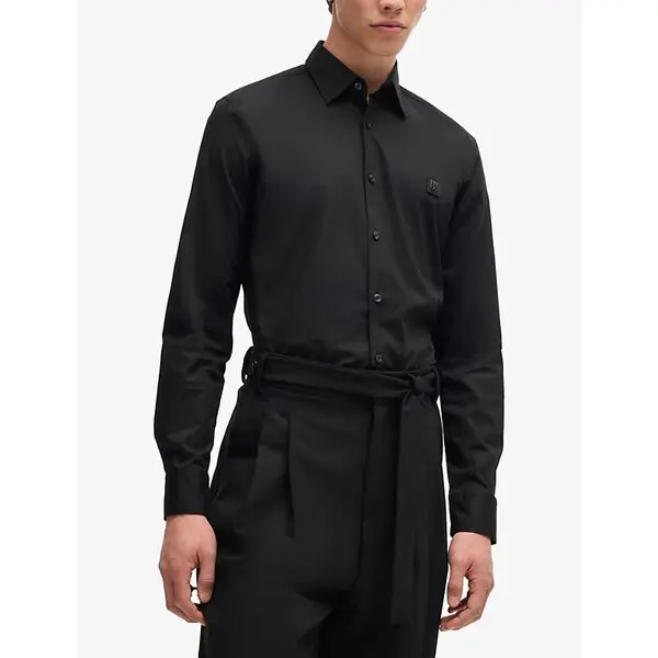 Hugo Logo-embroidered Slim-fit Stretch-cotton Shirt
