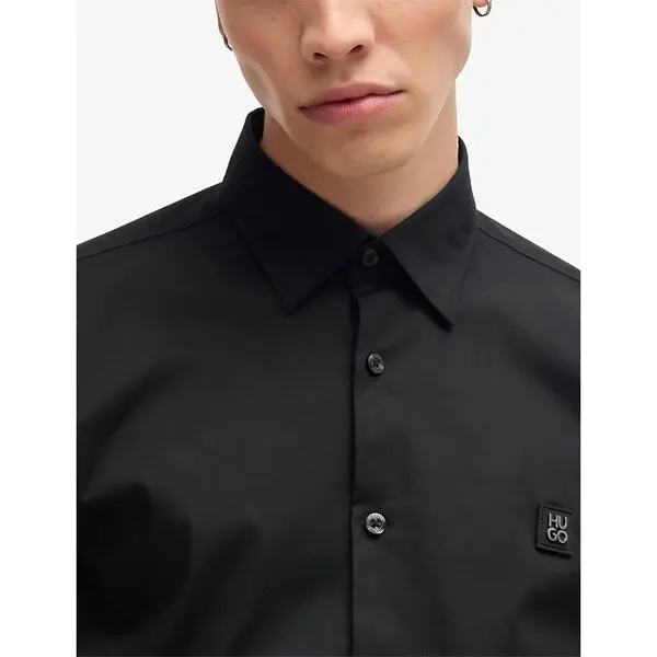 Hugo Logo-embroidered Slim-fit Stretch-cotton Shirt