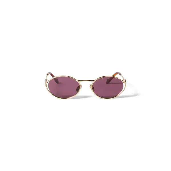 Miu Miu Oval Gold Tone Logo Sunglasses - Ruby Lenses
