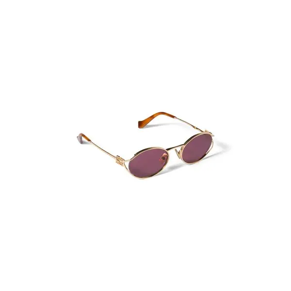 Miu Miu Oval Gold Tone Logo Sunglasses - Ruby Lenses