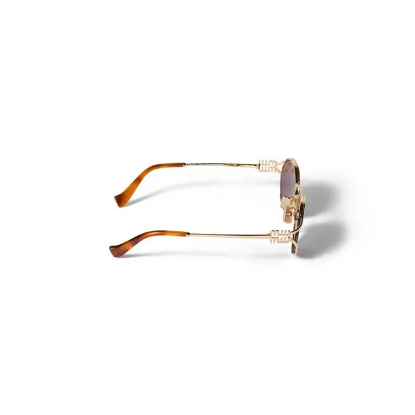 Miu Miu Oval Gold Tone Logo Sunglasses - Ruby Lenses