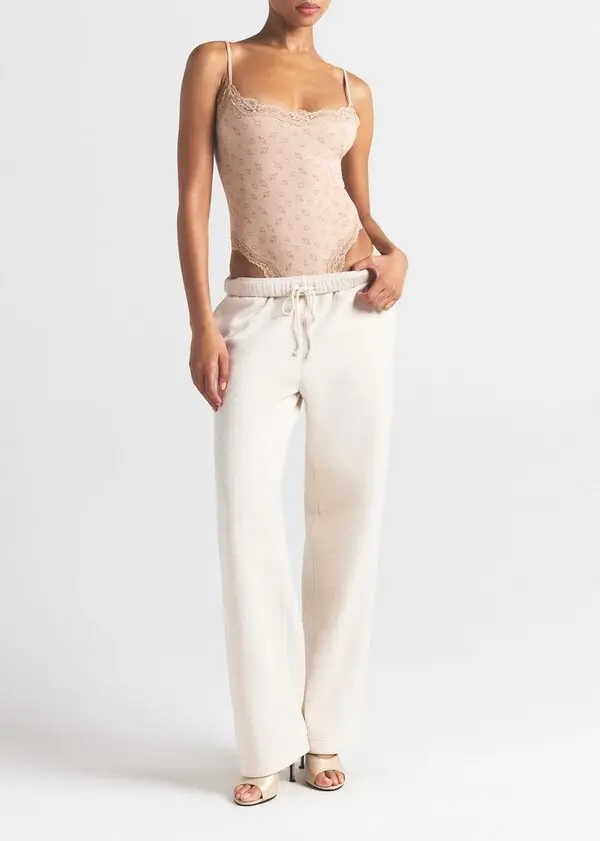SKIMS Printed Lace-trim Stretch-jersey Bodysuit