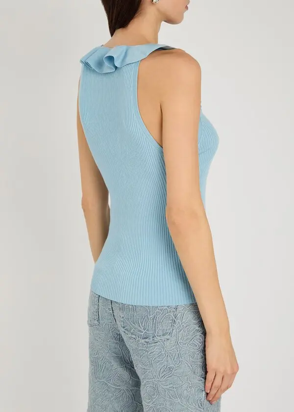 Alice + Olivia Marnie Ruffled Knit Top - Blue