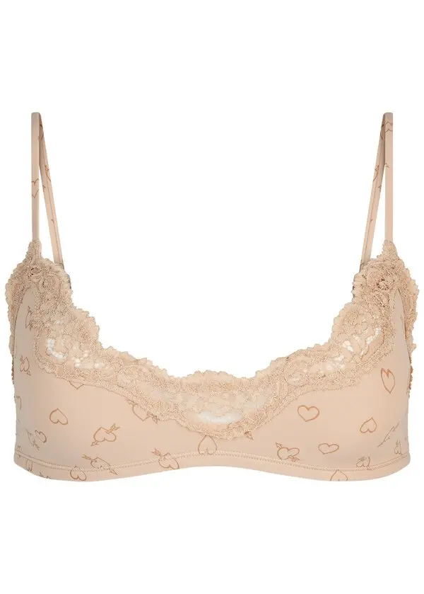 SKIMS Printed Lace-trim Stretch-jersey Bralette - Multicoloured