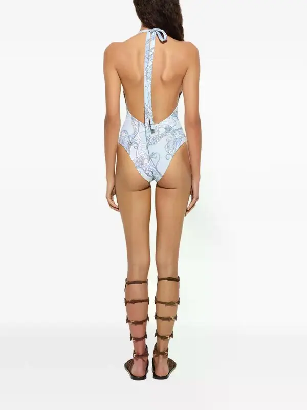 Emilio Pucci Orchidee Print Halterneck Swimsuit - Blue