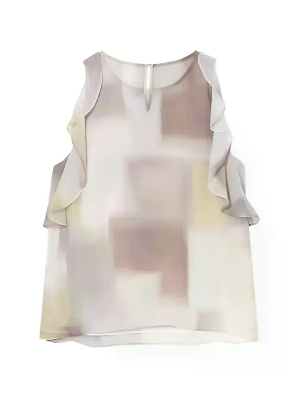 Armani Exchange Sleeveless Ruffled Abstract Print Blouse