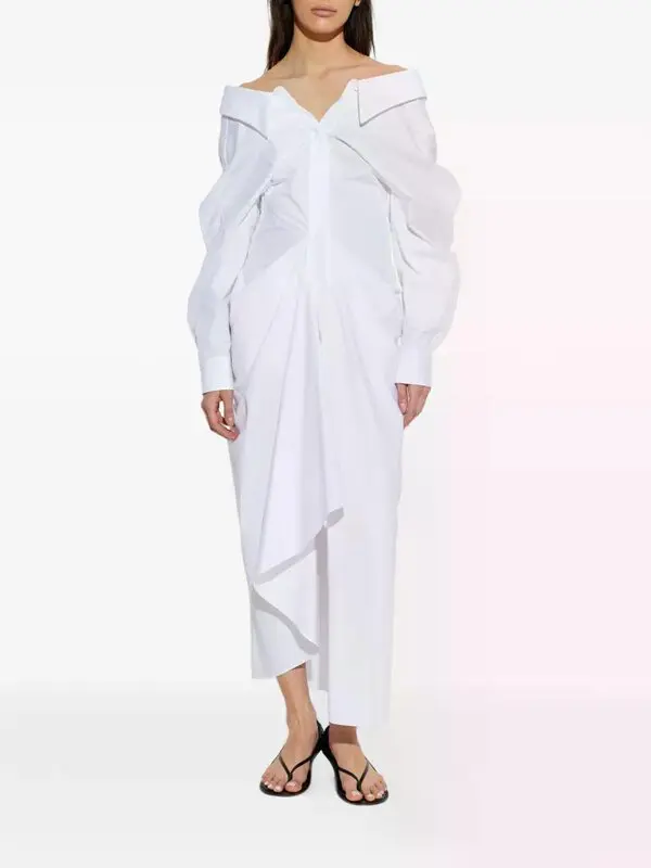 Givenchy Draped Poplin Off-shoulder Dress - White