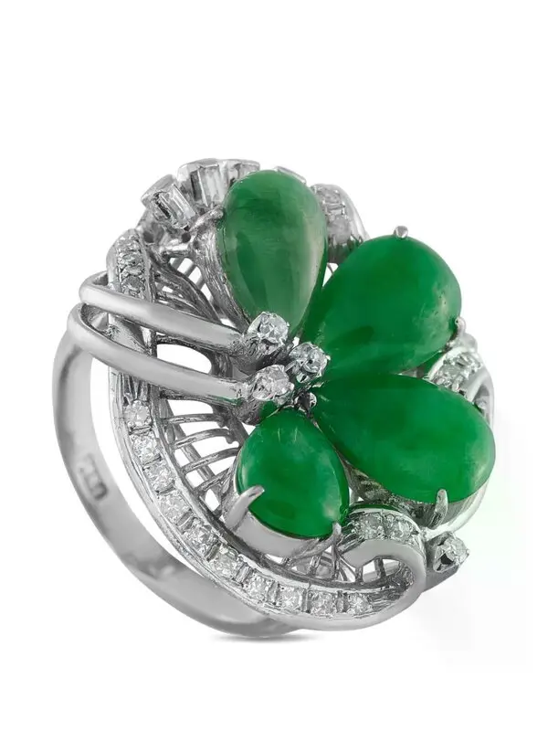 LB EXCLUSIVE 18k White Gold Diamond And Jade Ring - Silver