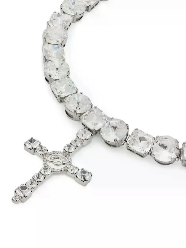 Blumarine Tone Crystal Cross Pendant Choker