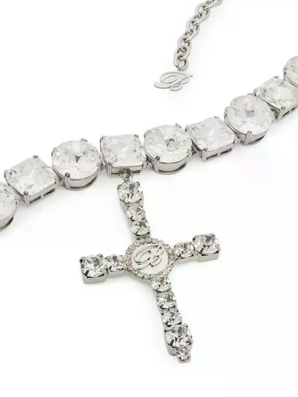 Blumarine Tone Crystal Cross Pendant Choker