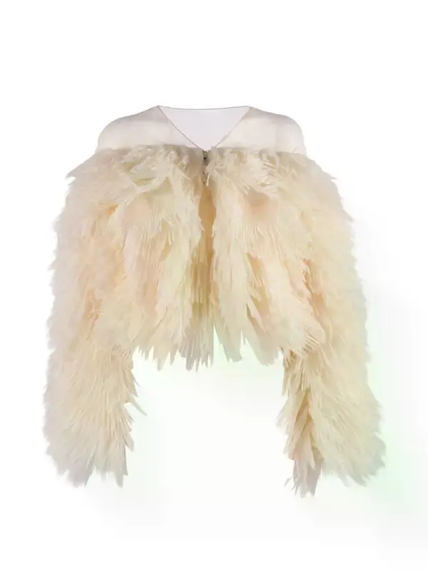 Elisabetta Franchi Organza Jacket With Frayed Detailing - Neutrals