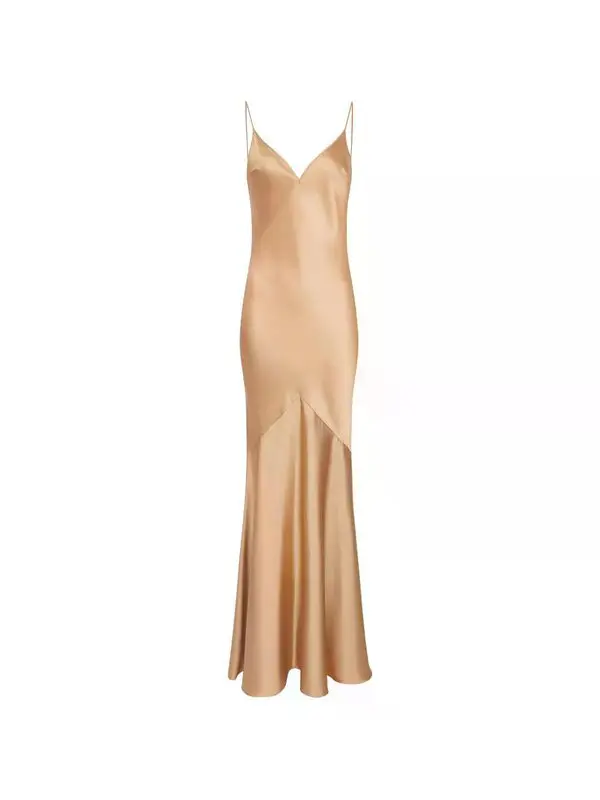 Elisabetta Franchi Satin Maxi Dress With V-neck And Thin Straps - Pink