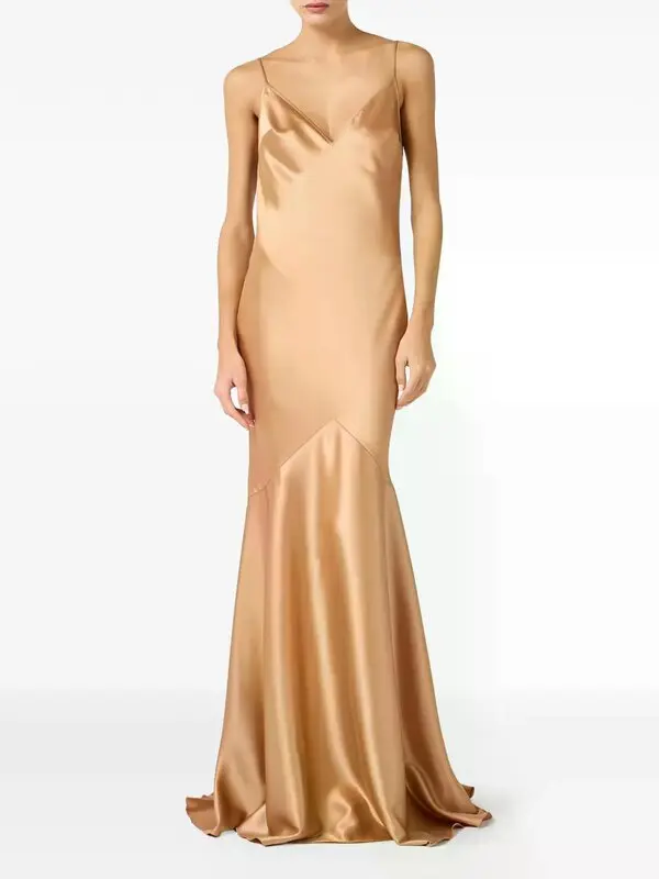 Elisabetta Franchi Satin Maxi Dress With V-neck And Thin Straps