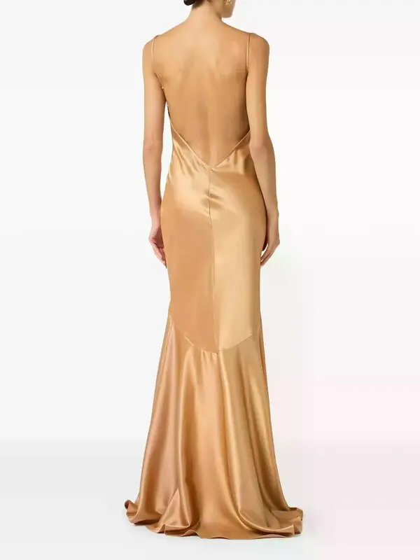 Elisabetta Franchi Satin Maxi Dress With V-neck And Thin Straps