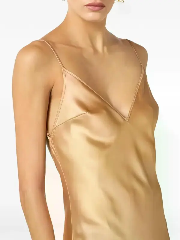 Elisabetta Franchi Satin Maxi Dress With V-neck And Thin Straps