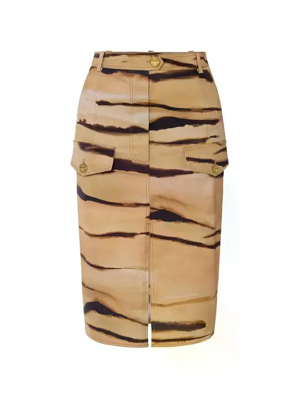 Elisabetta Franchi Safari Style Tiger Print Pencil Skirt - Neutrals