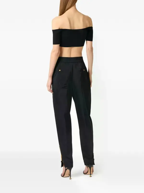 Elisabetta Franchi Cropped Off-the-shoulder Knit Top With Gold Buttons - Black