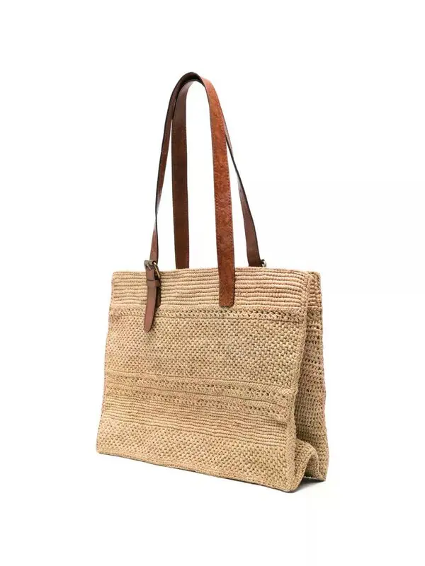 IBELIV Woven Raffia Tote Bag With Leather Straps - Neutrals
