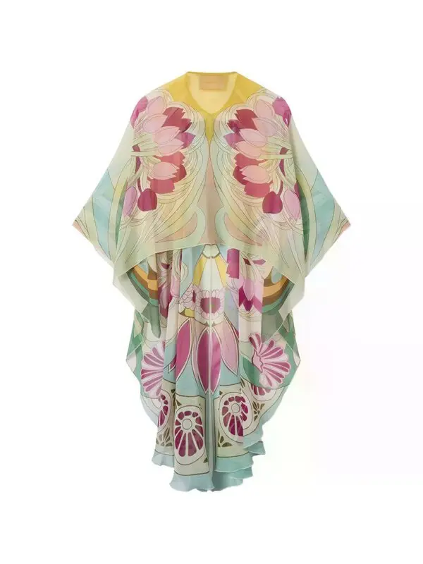 La DoubleJ Maria Cape In Printed Silk Chiffon