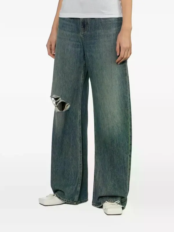 Helmut Lang Distressed Wide Leg Jeans