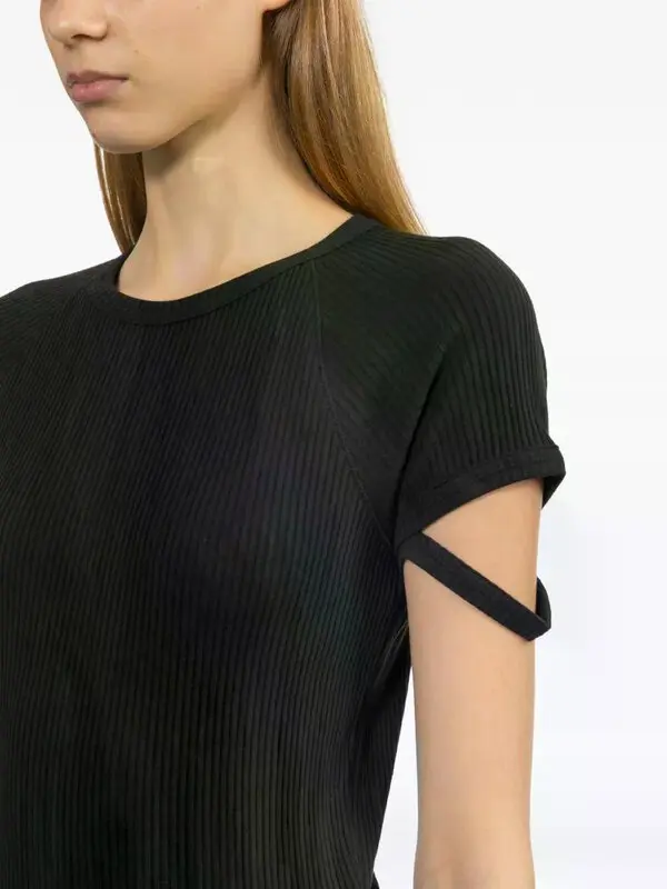 Helmut Lang Ribbed Knit Crewneck Top With Cutout Sleeves - Black
