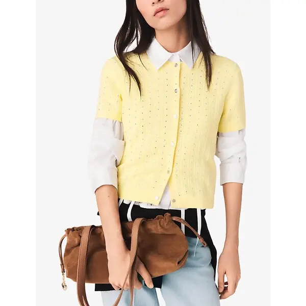 Maje Rhinestone-embellished Knitted Cotton Cardigan
