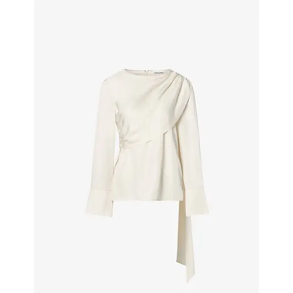 MALINA Melandi Draped Satin Blouse - Vanilla