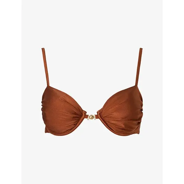 MALINA Tovere Draped Stretch-woven Bikini Top - Rust