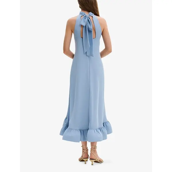 MALINA Sabrina Halterneck Ruffled Woven Midi Dress - Sky