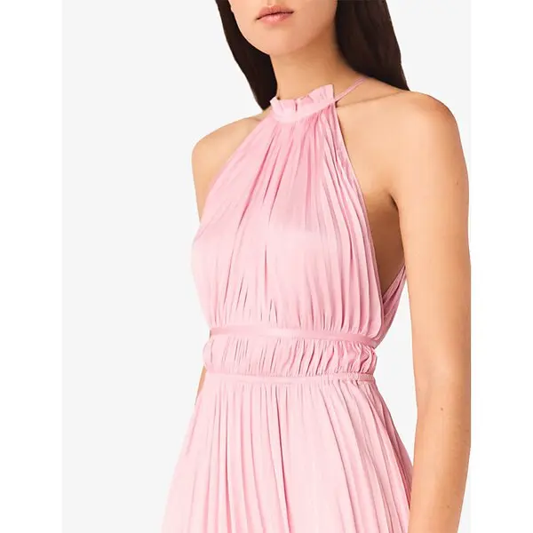Maje High-neck Pleated Maxi Dress - Pink