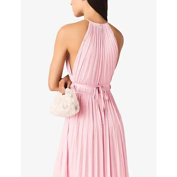 Maje High-neck Pleated Maxi Dress - Pink