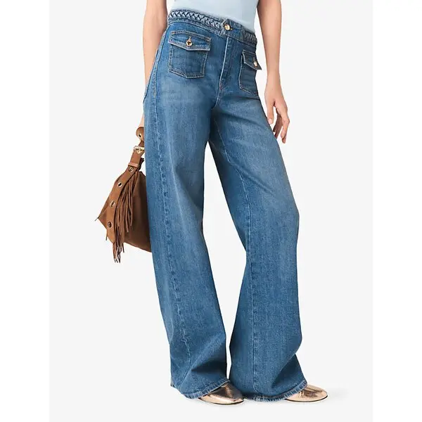 Maje Braided-waist Flared-leg Denim Jeans