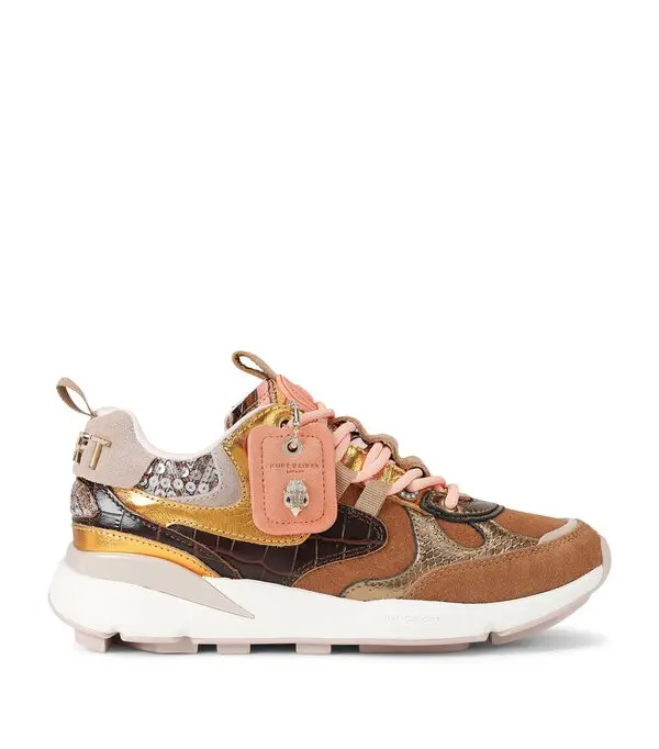 Kurt Geiger Suede Kurt Runner Sneakers With Sequins And Contrast Detailing - Brown