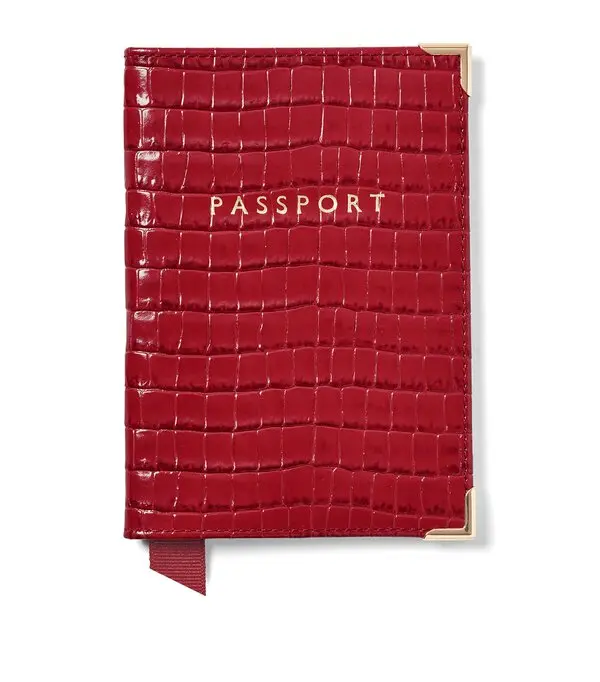 ASPINAL OF LONDON Croc-embossed Leather Passport Cover - Red