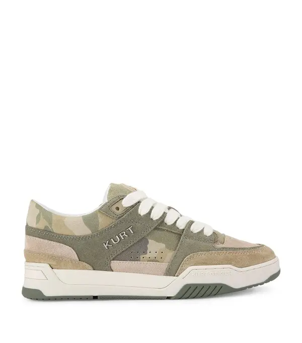 Kurt Geiger Hatton Camouflage Print Leather And Suede Lace-up Sneakers