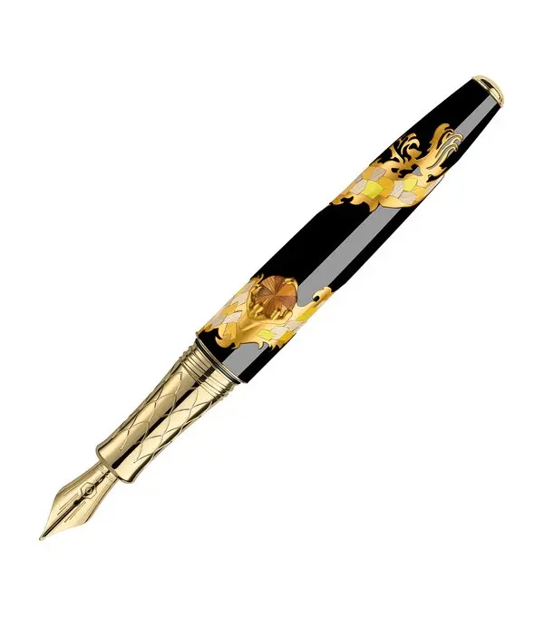 CARAN D'ACHE Straw Marquetry Dragon Fountain Pen - Black