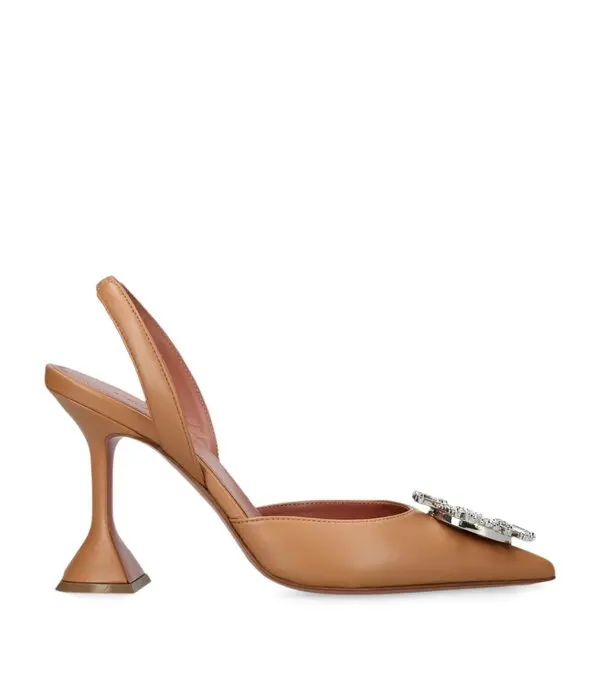 Amina Muaddi Leather Begum Slingback Pumps 95 With Embellished Toe