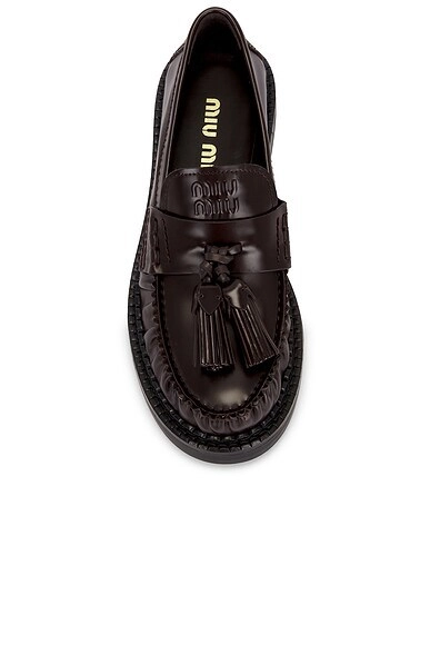 Miu Miu Leather Loafer With Tassel Detail - Moro