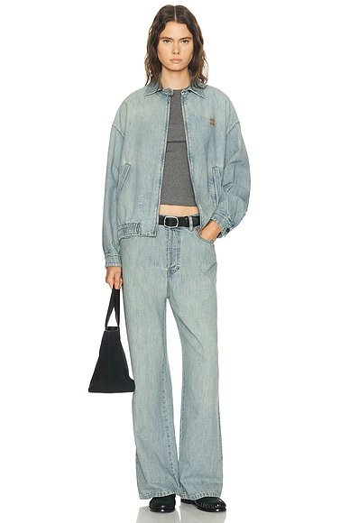 Miu Miu Chambray Zip-up Jacket - Celeste