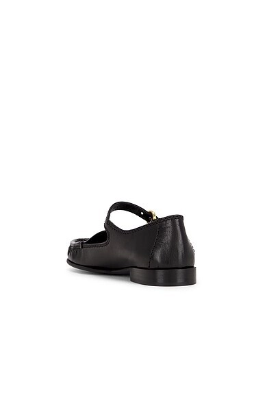 Miu Miu Black Leather Mocassini Loafers With Buckle Detail