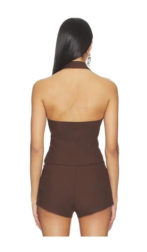 BY.DYLN Halterneck Lace-up Top - Chocolate