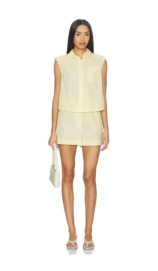 Simkhai Winslow Short Sleeve Cropped Shirt - Lemon