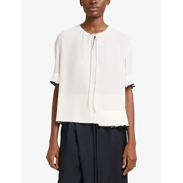 Marni Silk-blend Top With Keyhole And Pleated Details