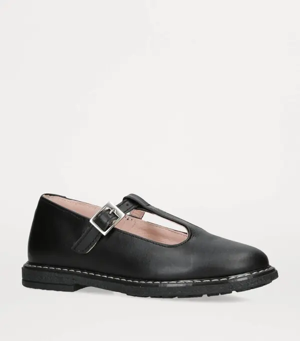 PAPOUELLI Leather Martha Mary Jane Shoes - Black