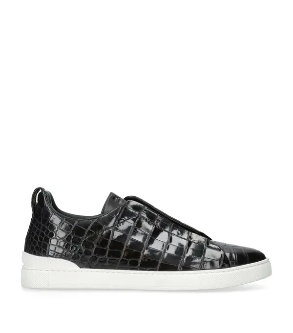 Zegna Crocodile Leather Triple Stitch Sneakers - Black