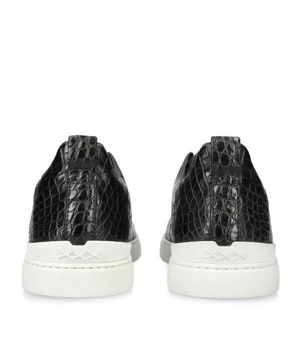Zegna Crocodile Leather Triple Stitch Sneakers - Black