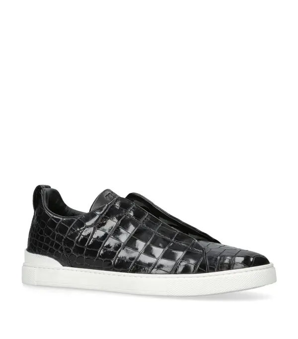 Zegna Crocodile Leather Triple Stitch Sneakers - Black
